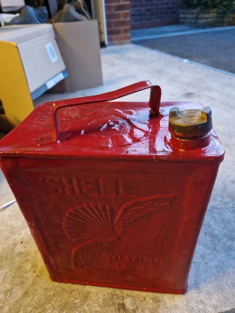 VINTAGE 2 GALLON Metal Petrol Jerry Can With Cap Shell Aviation £18.00 ...