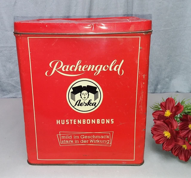 ALTE GROSSE BLECHDOSE, Werbung Aeska Rachengold, Hustenbongbon Y 395 ...