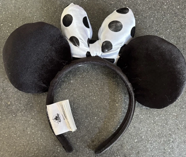 DISNEY MINNIE MOUSE Ears Headband Black with Polka Dot Bow - Adult One ...