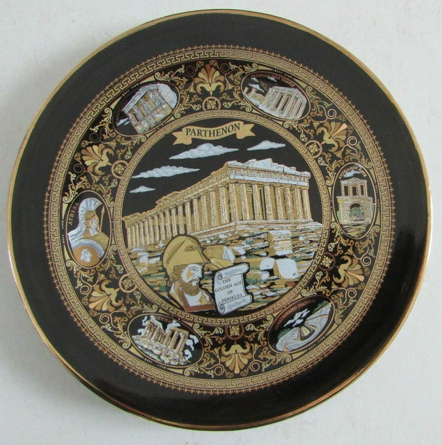 ASSIETTE GREEK POTTERY Athens Parthenon / Adis Hand made in Greece 24 C ...