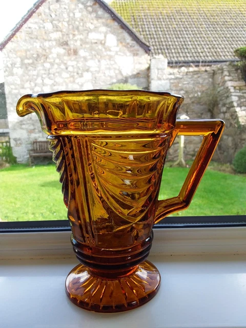 PAIR OF RARE Vintage Sowerby 1930's Art Deco Amber Glass Jugs £50.00 ...