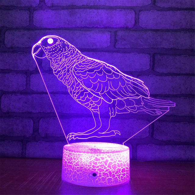 PARROT BIRD 3D Night Light 7 Color Change LED Desk Lamp Touch Room ...