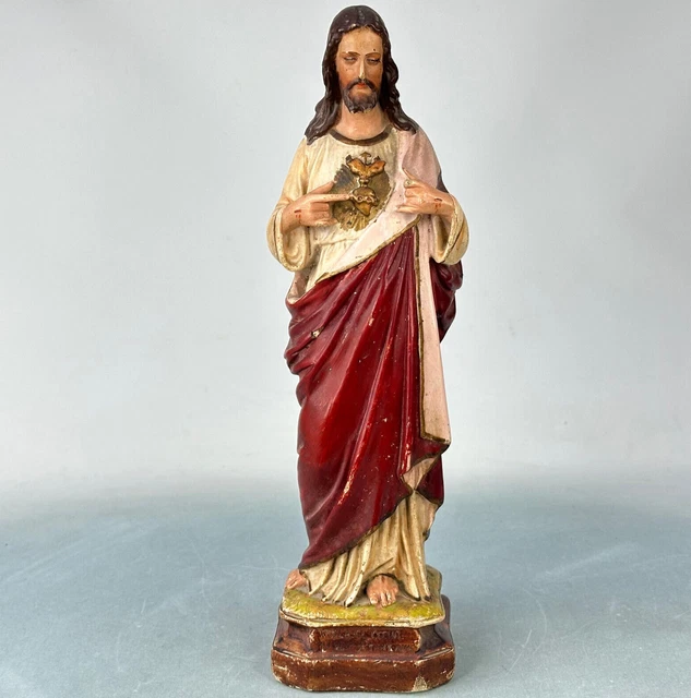 VINTAGE FRENCH SPIRITUAL Sacred Bleeding Heart Jesus Chalkware ...