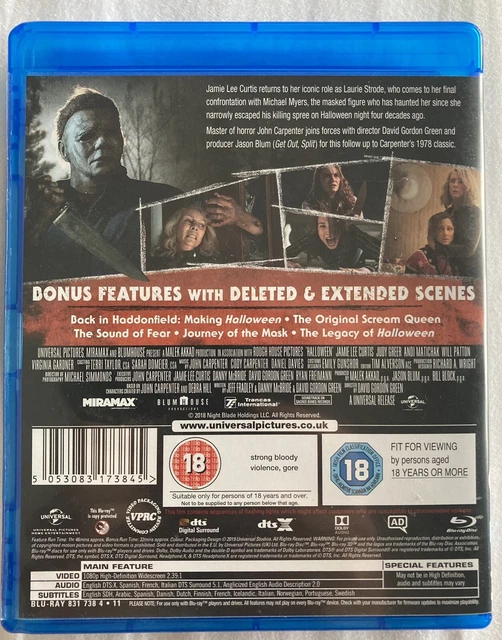 HALLOWEEN BLU RAY Dvd 2018/Michael Myers/Jamie Lee Curtis/Horror ...