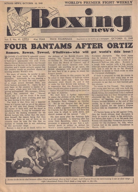 VINTAGE ALBERT FINCH v George Ross Boxing News Paper 12th October 1949 ...