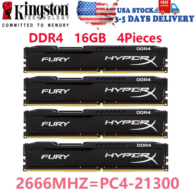 KINGSTON HYPERX FURY DDR4 4x16GB 2666MHz PC4-21300 Desktop RAM Memory ...