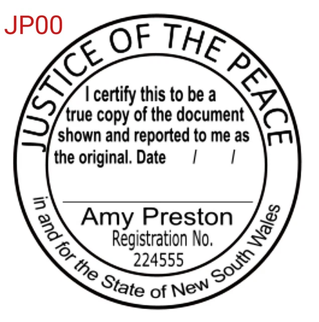 NSW JP STAMP JUSTICE OF THE PEACE Custom Self Inking Stamp ROUND 43mm ...
