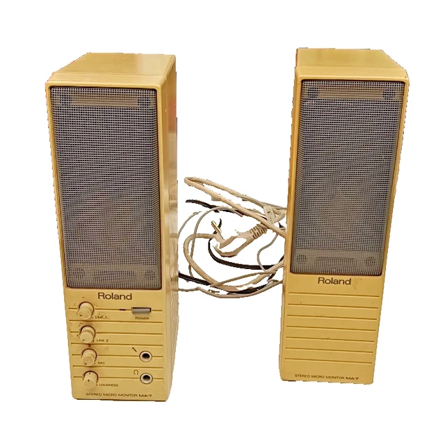 ROLAND MA-7 STEREO Micro Monitor Speakers Vintage Active Amplified PC ...