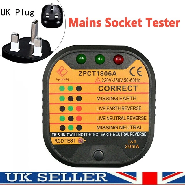 UK MAINS SOCKET Tester 220V-250V Polarity Test 3 Pin Plug Electrical ...