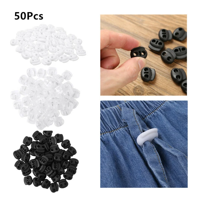 50PCS DOUBLE HOLE Cord Lock End Stop Toggle Spring Rope Stopper Sliding ...