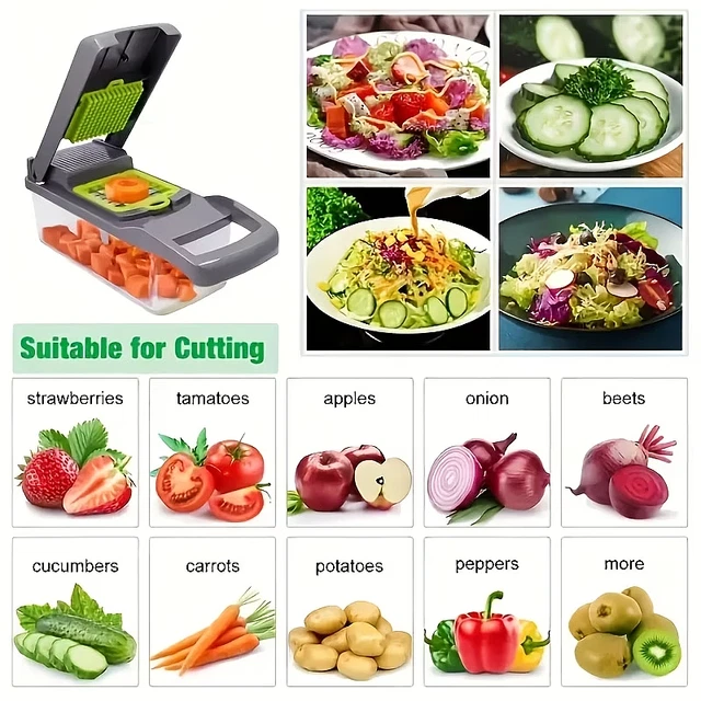 MANDOLINE VEGETABLE CHOPPER 16-in-1 & Dicer Multi-Functional Vegetable ...