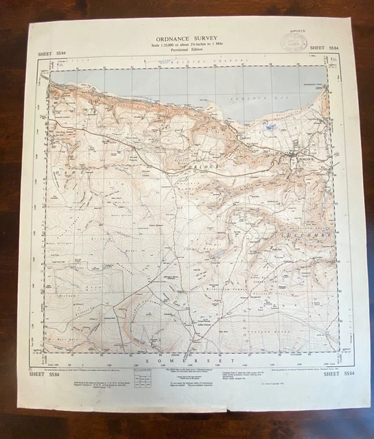 ORDNANCE SURVEY SHEET SS84 SOMERSET Porlock Luccombe Provisional Ed. OS ...