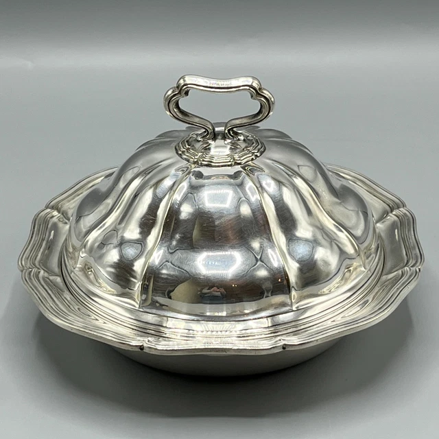 ANTIQUE SILVER PLATED Small Entree /Muffin Dish Cloche Lid Atkin Bros ...