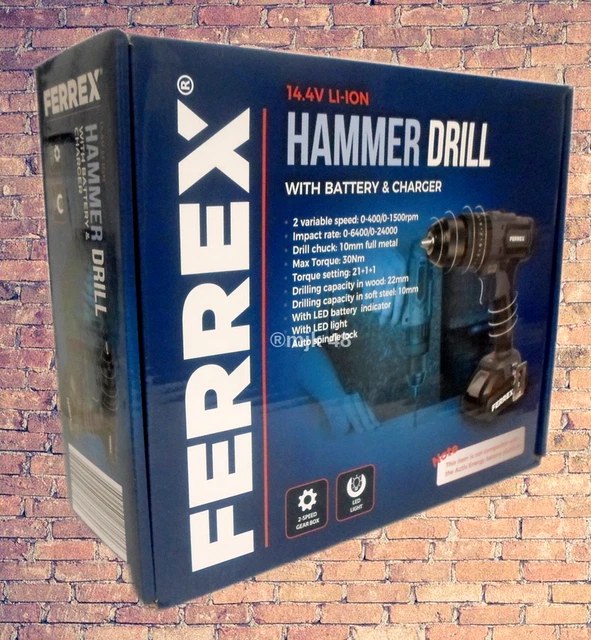 14.4V FERREX LI-ION Cordless Multipurpose Drill & Battery + Charger New ...