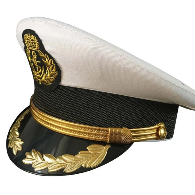 MILITARY COSTUME HATS Navy Officer Caps Adult Men White Military Hats ...