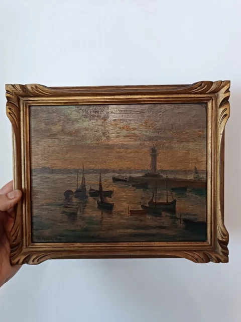 TABLEAU ANCIEN , marine au soleil couchant par Maurice Fleurival ( 1891 - 1954 ) EUR 53,00 ...