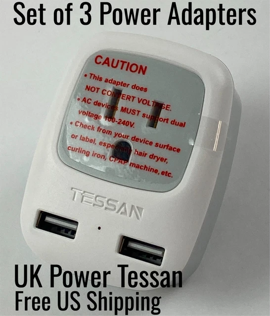 TESSAN UK POWER Adapter Travel Plug Converter AC Outlet Dual USB Port ...