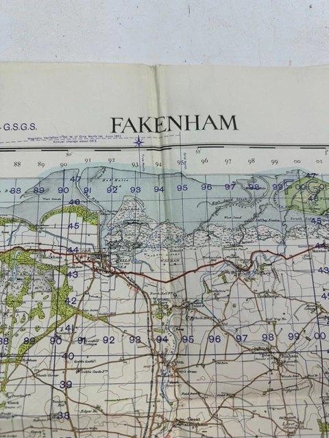 ORIGINAL WW2 BRITISH Army OS Map of England - War Office - Fakenham £9. ...