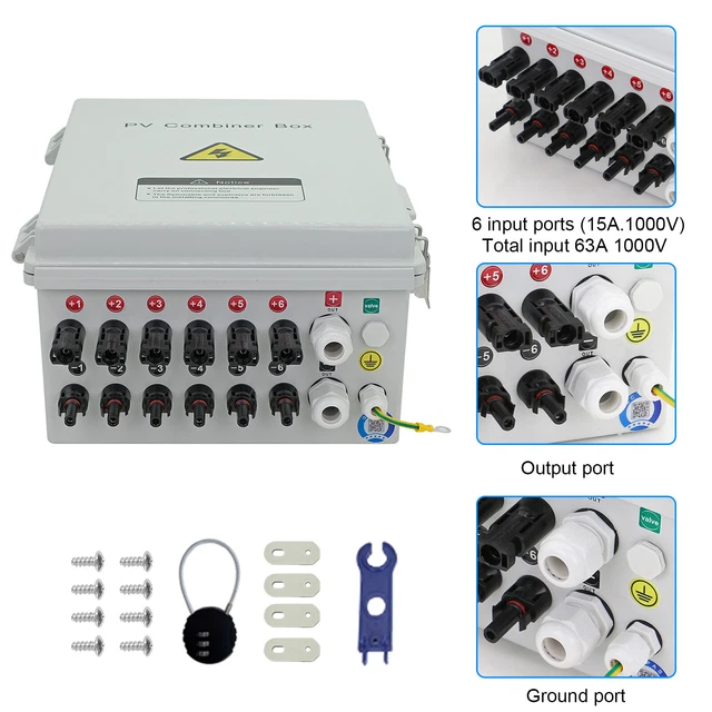 6IN1 SOLAR PHOTOVOLTAICS Battery PV Combiner Box 550V 15A Fuse Circuit ...