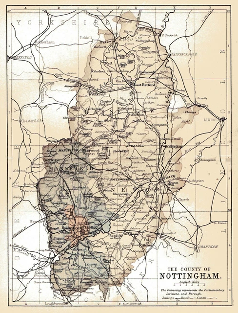 AN A3 SIZE repro/ map of Nottingham county, original dated 1882. EUR 14 ...