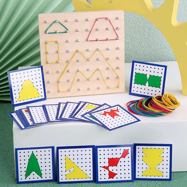 WOODEN GEOBOARD GEOMETRY Board Matrix 8x8/7x7 for Kids 3 Years Old and ...