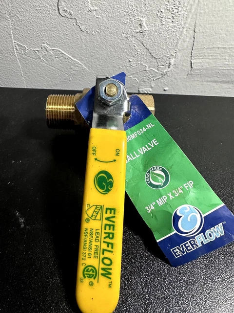 EVERFLOW 600MF034-NL BALL Valve Threaded Brass Lead Free 3/4'' MIP x 3/ ...