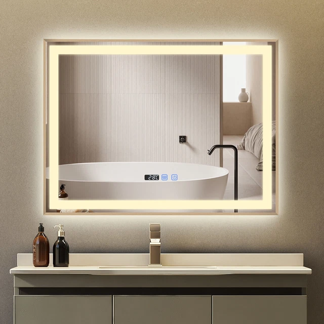 80*60 ILLUMINATED LED Bathroom Mirror 3 Color Light Anti-fog Digital ...