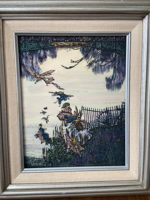 ETCHED ARTHUR RACKHAM Painting on Whalebone Norma McCue signed ...