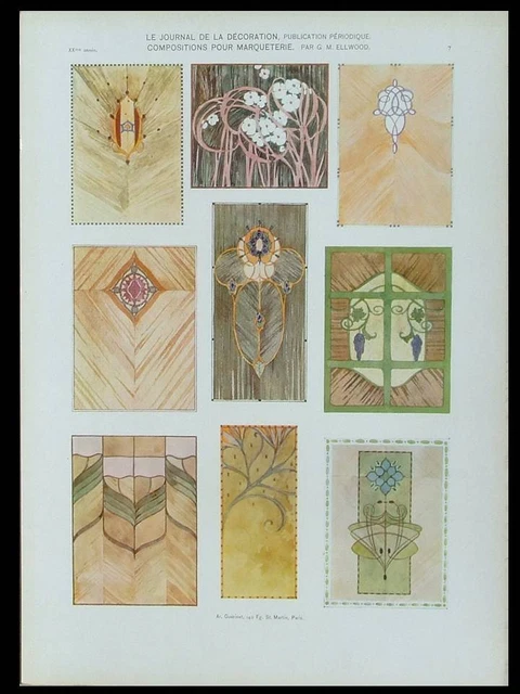 ART NOUVEAU, MARQUETERIE -1909- Planche, George Montague Ellwood EUR 34 ...
