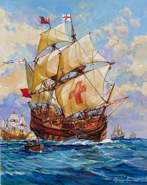 1950S SEASCAPE WATERCOLOUR Painting Galleon at Sea by Richard Granger ...