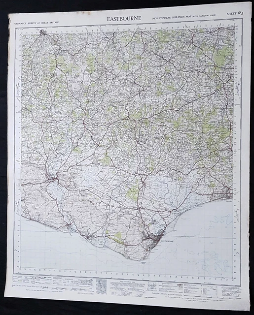 1946 ORDNANCE SURVEY Large Antique Map of the Eastbourne area of Sussex ...
