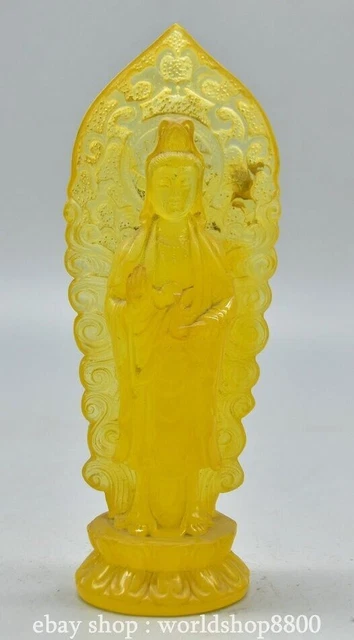 7.2& OLD CHINESE Amber Carved Kwan-yin Guan Yin Goddess Statue ...