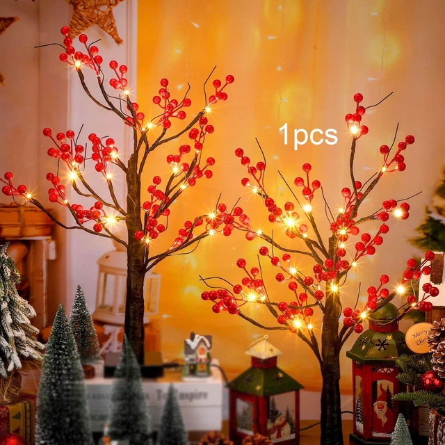LIGHT UP ARTIFICIAL Red Berry Tree Spring Festival Living Room Lighted ...