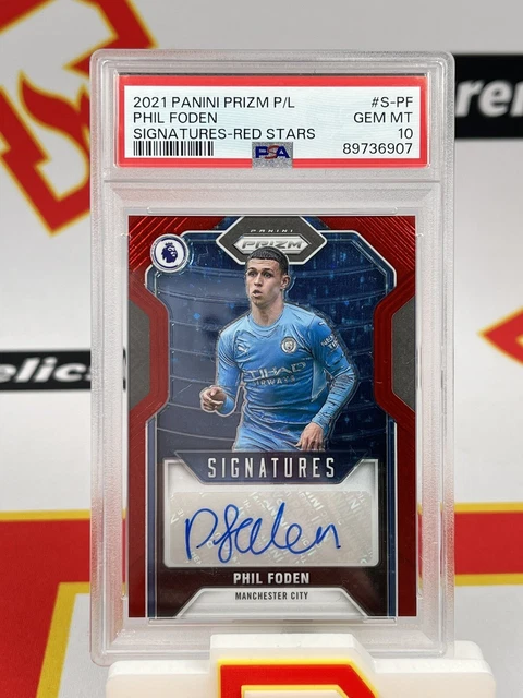 2021-22 PRIZM EPL Phil Foden Signatures Red Stars Auto SP #S-PF PSA 10 ...