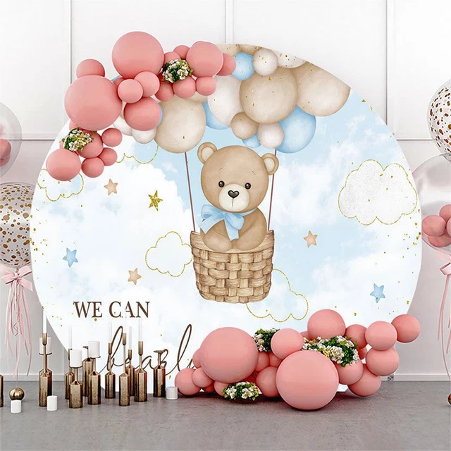 TEDDY BEAR BLUE Sky Cloud Round Baby Shower Backdrop $37.79 - PicClick AU