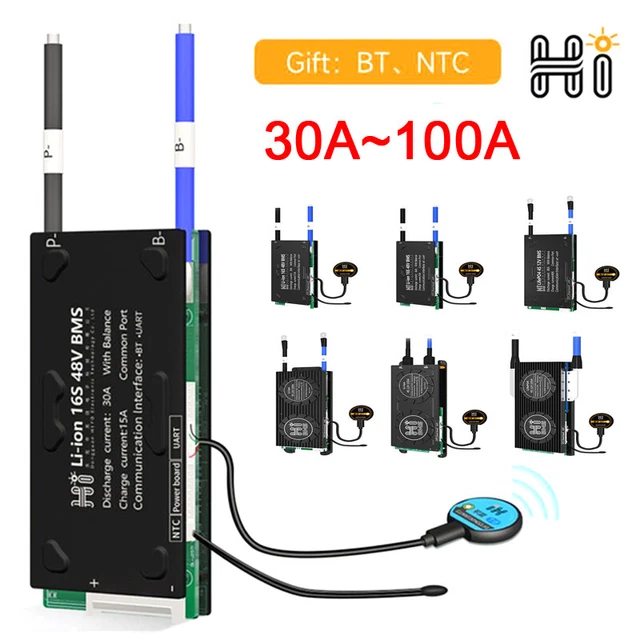14S 48V 30A-100A Li-ion Smart BMS Battery Same Port with Balance ...