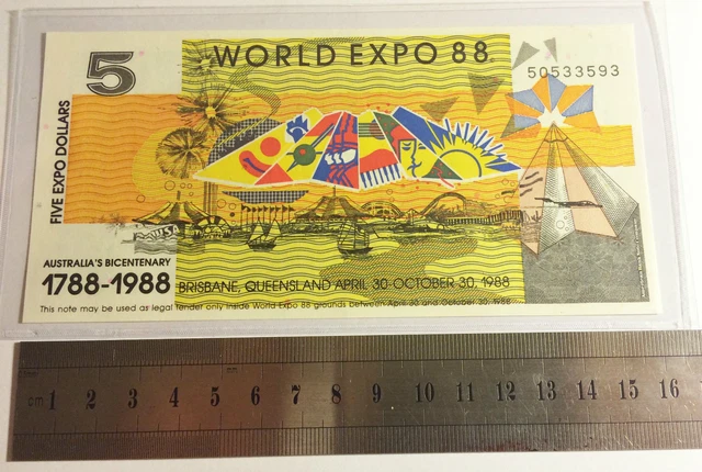 (CH UNC) 1988 $5.00 Brisbane World Expo Note In Sleeve, Currency, Money ...
