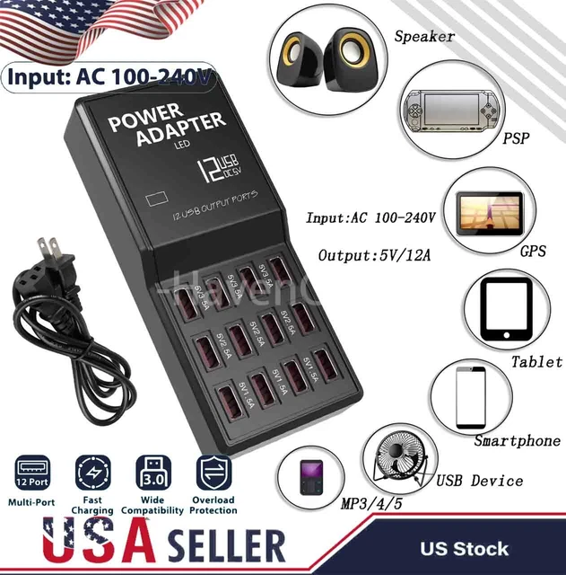 MULTI 12 PORT USB Charging Station Hub Desktop Wall Phone Charger ...