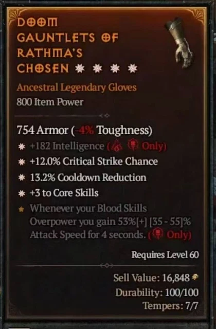 😈DIABLO 4 SEASON 11😈4GA Gloves Doom Gautlets of Rathma's Chosen $99.99 ...