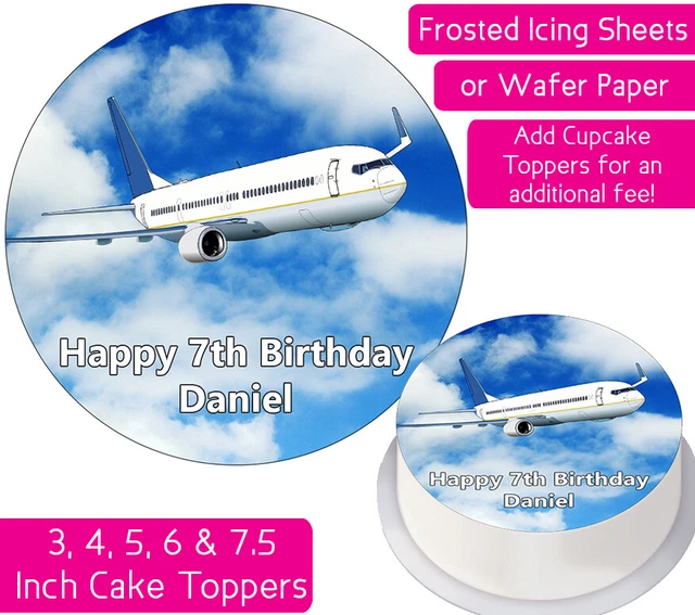 PLANE EDIBLE WAFER & Icing Personalised Cake Toppers Bday Party Decor ...