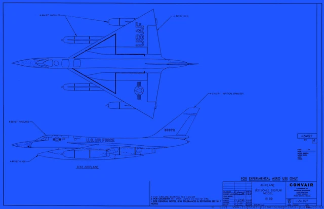 1950S CONVAIR B-58 HUSTLER JET BLUEPRINT DRAWING PLANS PERIOD ARCHIVE ...
