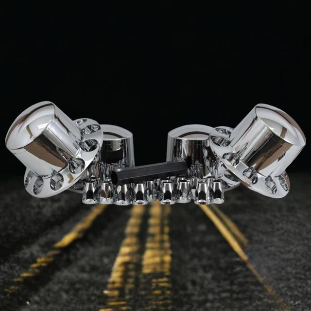 CHROME REAR WHEEL Axle Hub Cover Kit Semi ABS 33mm Nut Covers Plastic ...