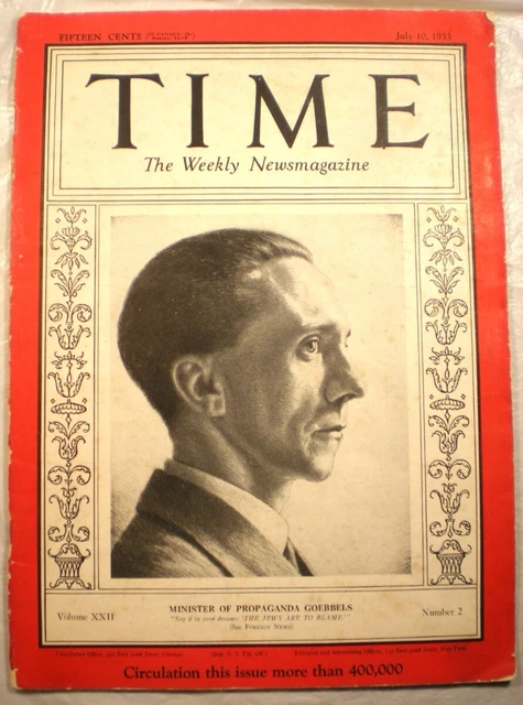TIME MAGAZINE JOSEPH Goebbels Hitler's Mouthpiece Pre-WWII NAZI Germany ...