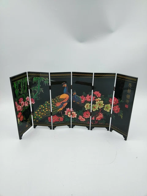 MINI WOOD FREESTANDING Folding Partition Privacy Screen Peacocks 9 ...