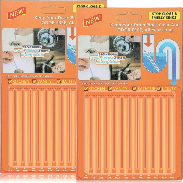DRAIN CLEANER STICKS Pack of 24 Easy Flow Drain Sticks Unblocker Sink ...