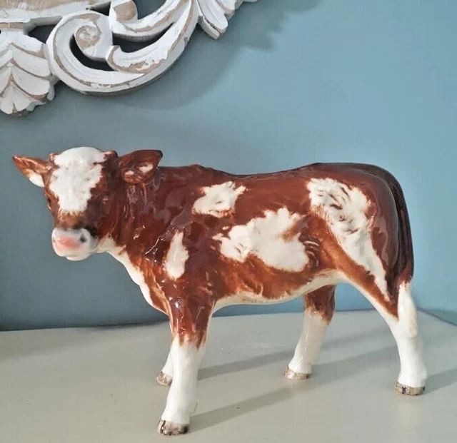 VINTAGE GOEBEL 1977 large 5" brown & white cow calf cattle figurine ...