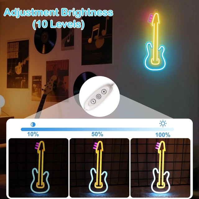NEON GUITAR SHAPED Sign, Best LED Acrylic Neon Lamp with USB for ...