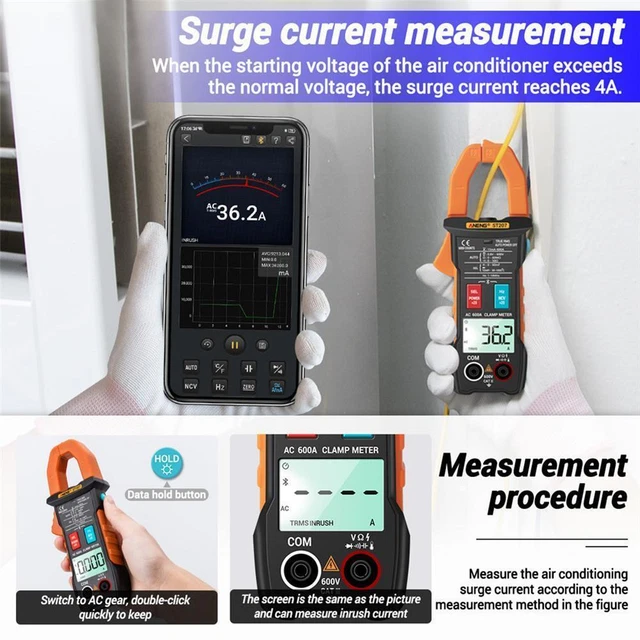 DIGITAL BLUETOOTH-COMPATIBLE MULTIMETER Clamp Meter 6000 Count Voltage ...