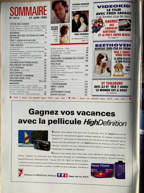 TÉLÉ 7 JOURS 27/06/1992: Santa-Barbara; Lane Davies/ Mylène Farmer ...
