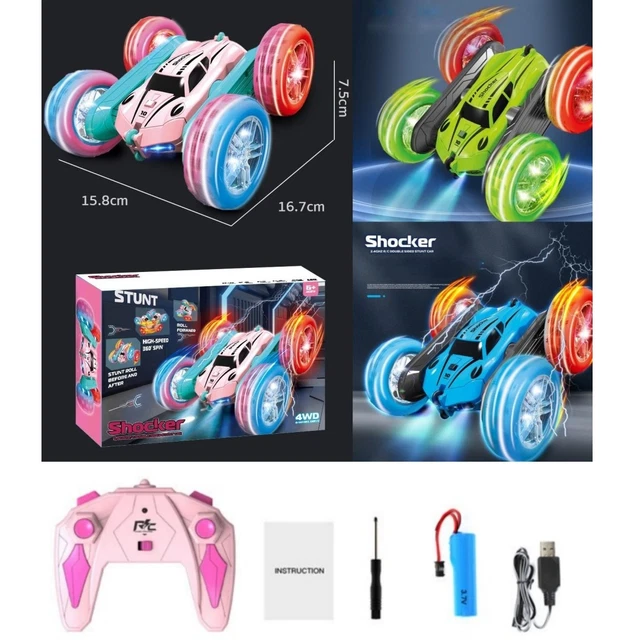 4WD DOUBLE-SIDED STUNT Car Light Tires Swing Arm Rolling Remote Control ...